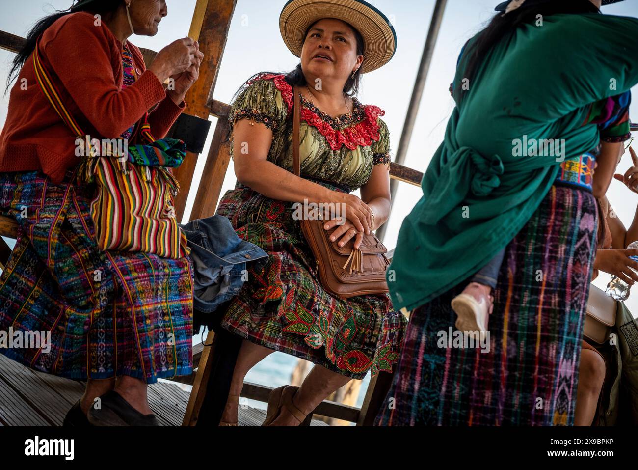 Mayan people waiting in the dock for a boat to arrive, San Marcos La ...