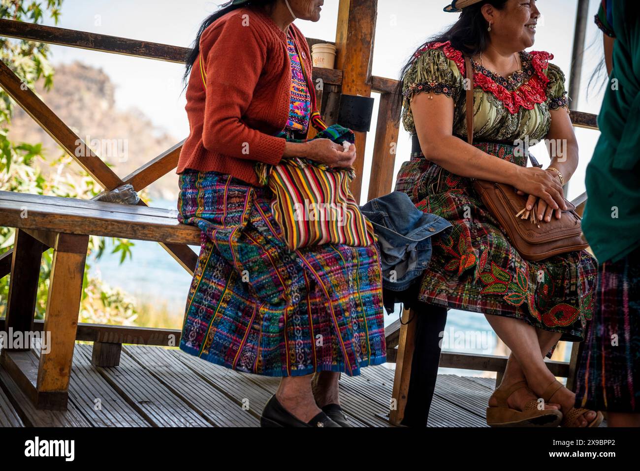 Mayan people waiting in the dock for a boat to arrive, San Marcos La ...