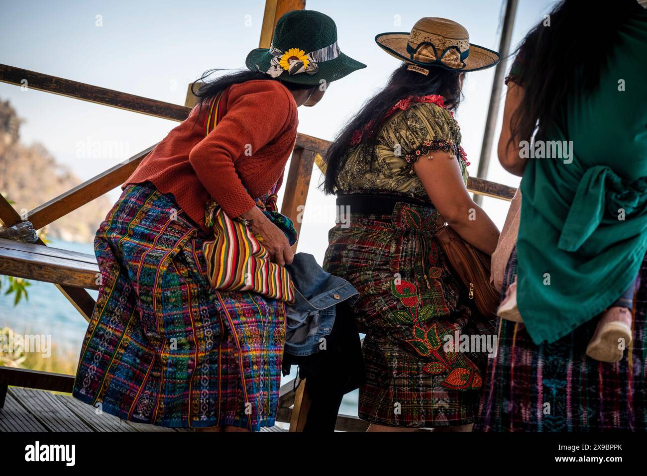 Mayan people waiting in the dock for a boat to arrive, San Marcos La ...