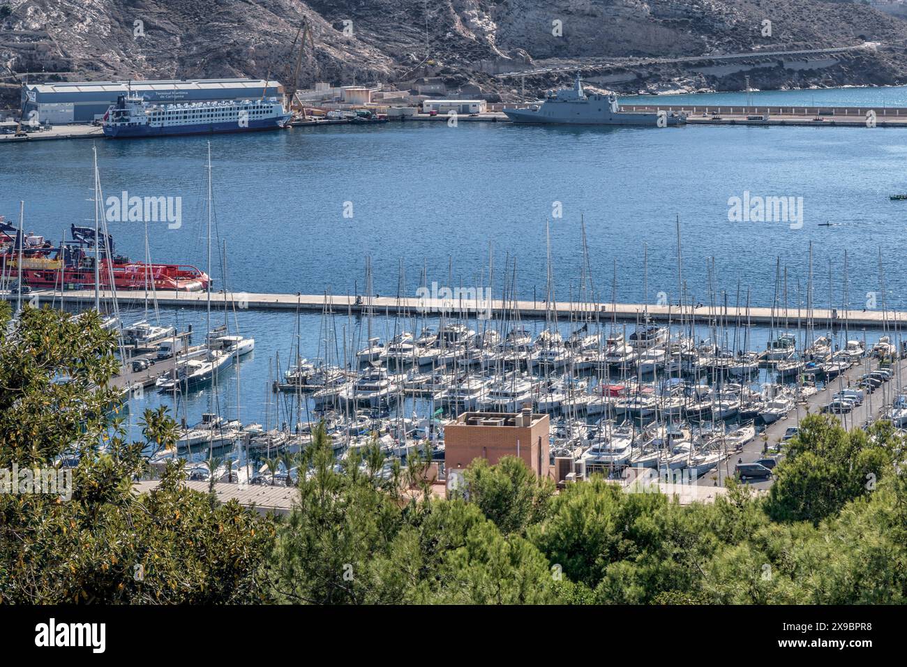 Docking area for sailboats in the Marina and the Juan Sebastian Elcano ...