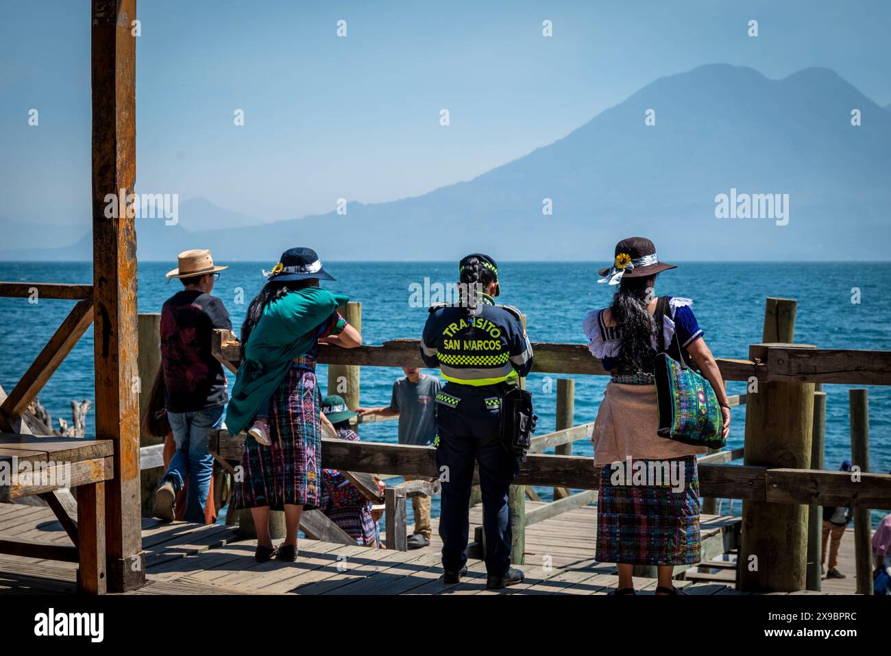 Mayan people waiting in the dock for a boat to arrive, San Marcos La ...