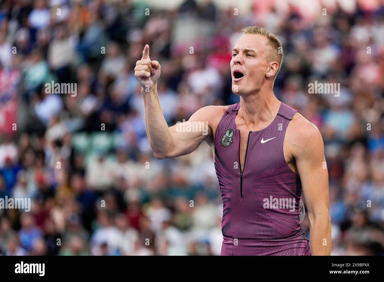 Oslo 20240530. American Sam Kendricks during the pole vault competition ...