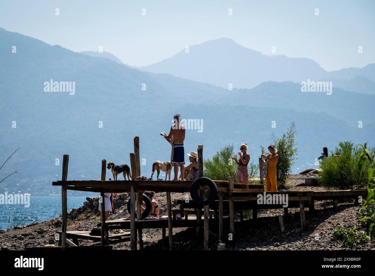 People on a jetty, San Marcos La Laguna, Lake Atitlan, Guatemala Stock ...