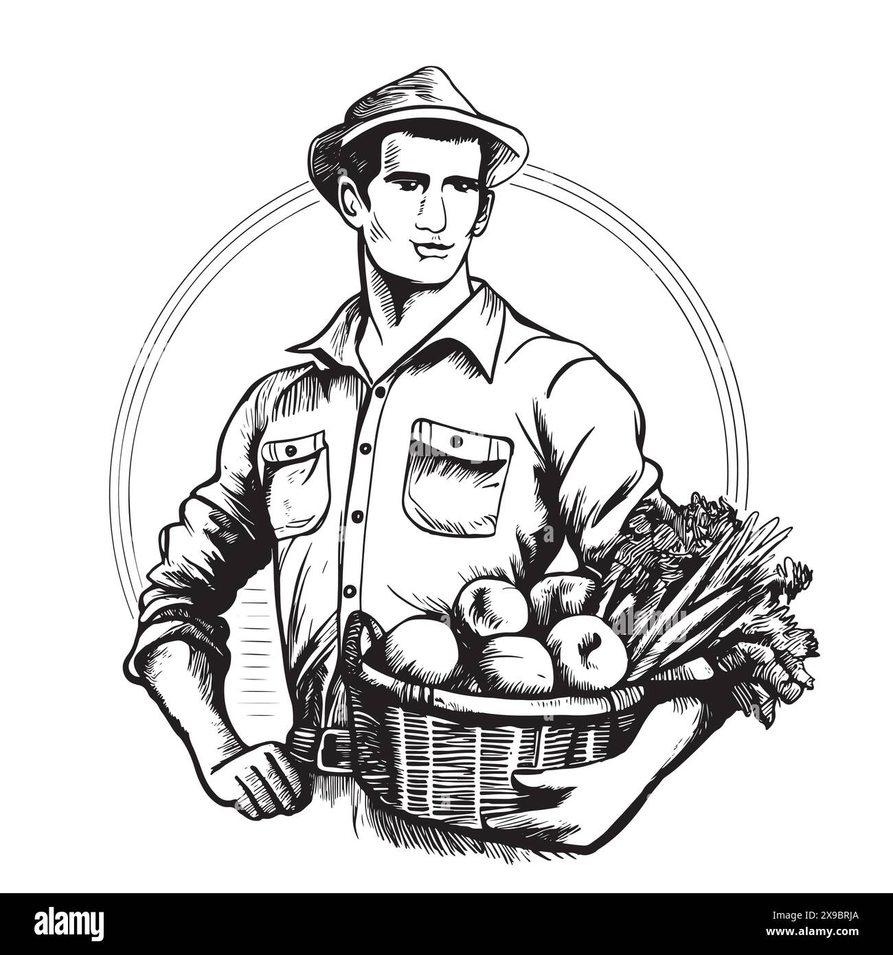 Male farmer basket vegetables Black and White Stock Photos & Images - Alamy