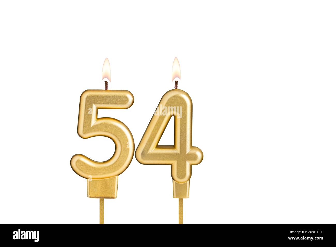 Golden number 54 birthday candle on white background Stock Photo - Alamy