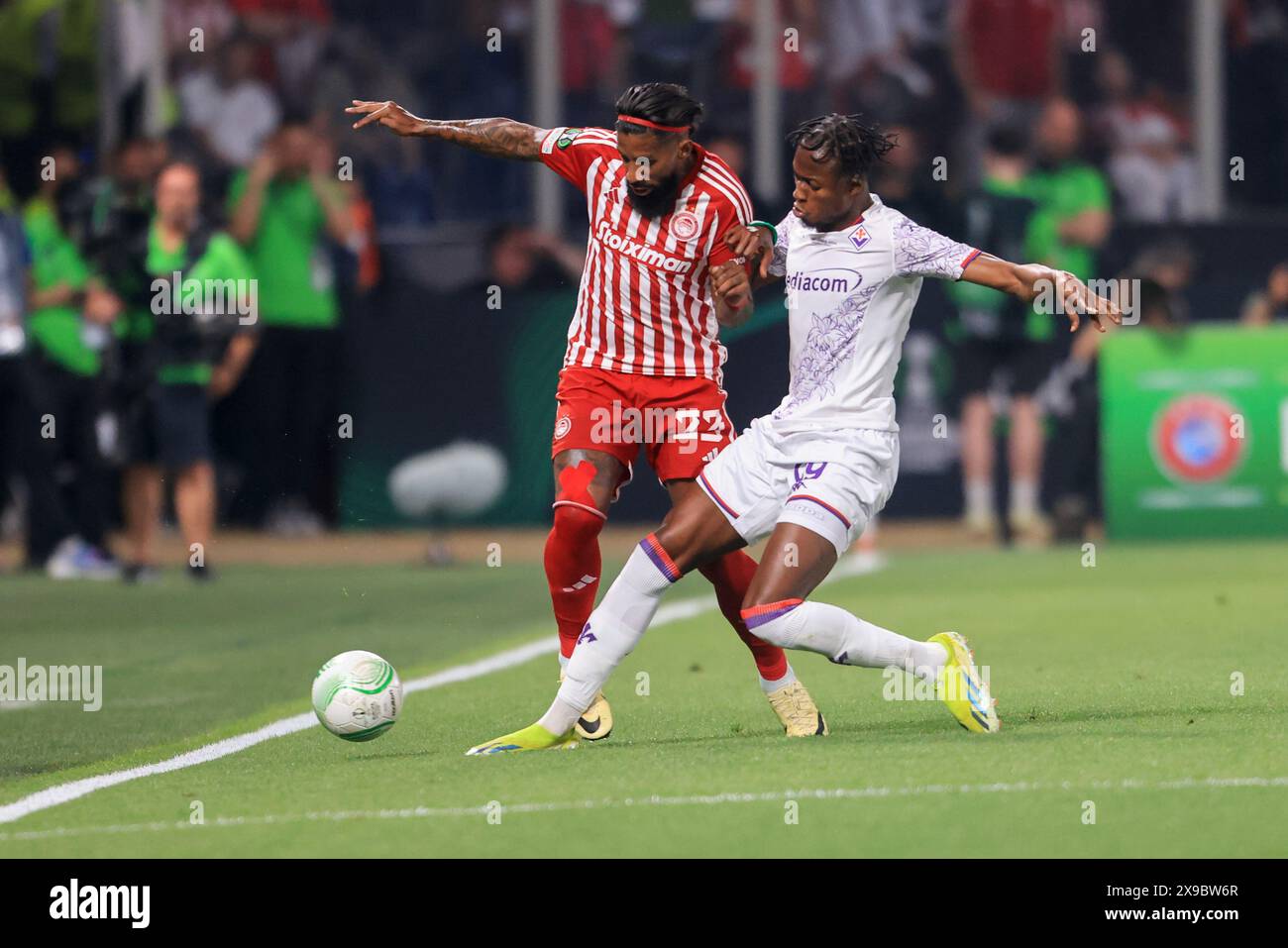 ATHENS, GREECE - MAY 29: Rodinei of Olympiacos FC and Christian Kouamé ...