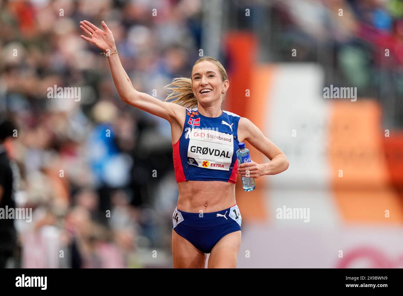 Oslo 20240530. Norwegian Karoline Bjerkeli Grovdal after the women's ...