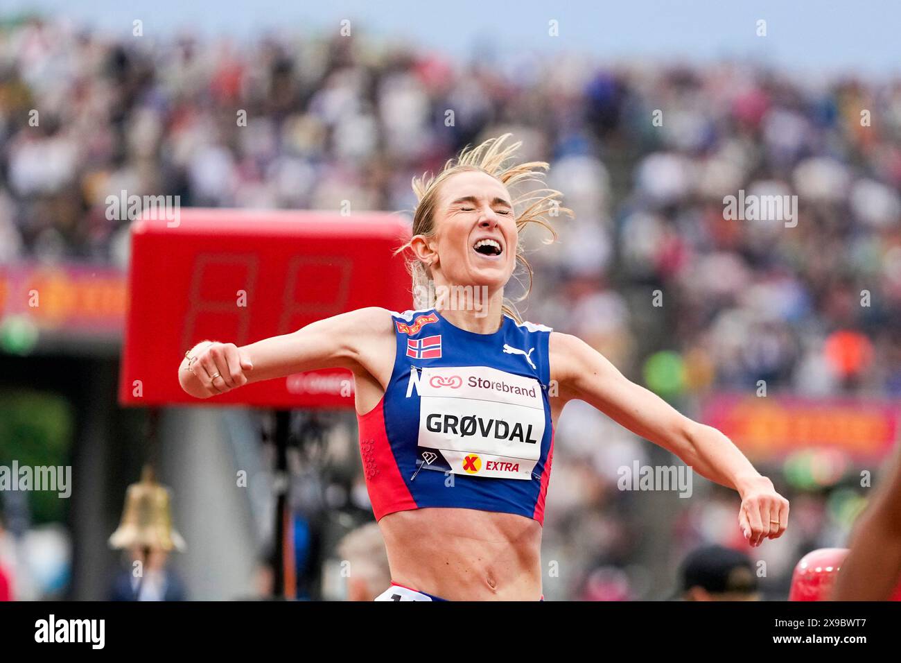 Oslo 20240530. Karoline Bjerkeli Grovdal breaks the Norwegian record in ...