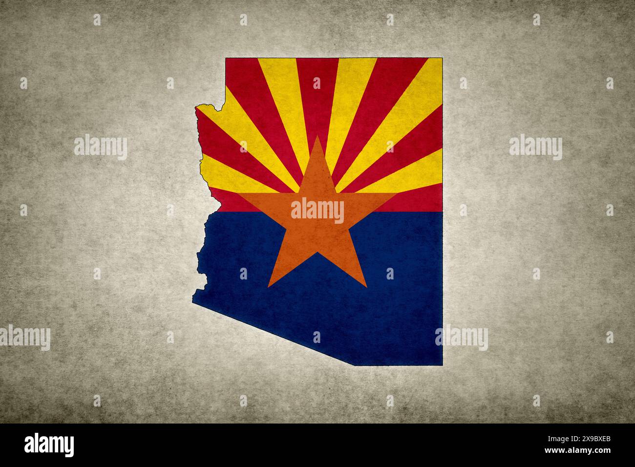 Grunge map of the state of Arizona (USA) with its flag printed within ...
