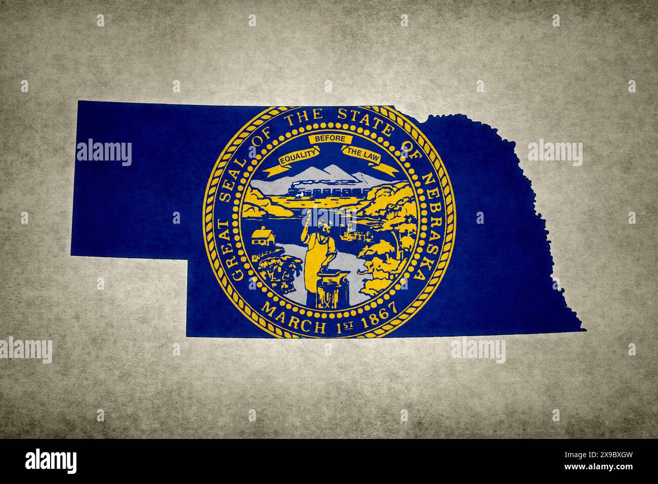 Grunge map of the state of Nebraska (USA) with its flag printed within ...