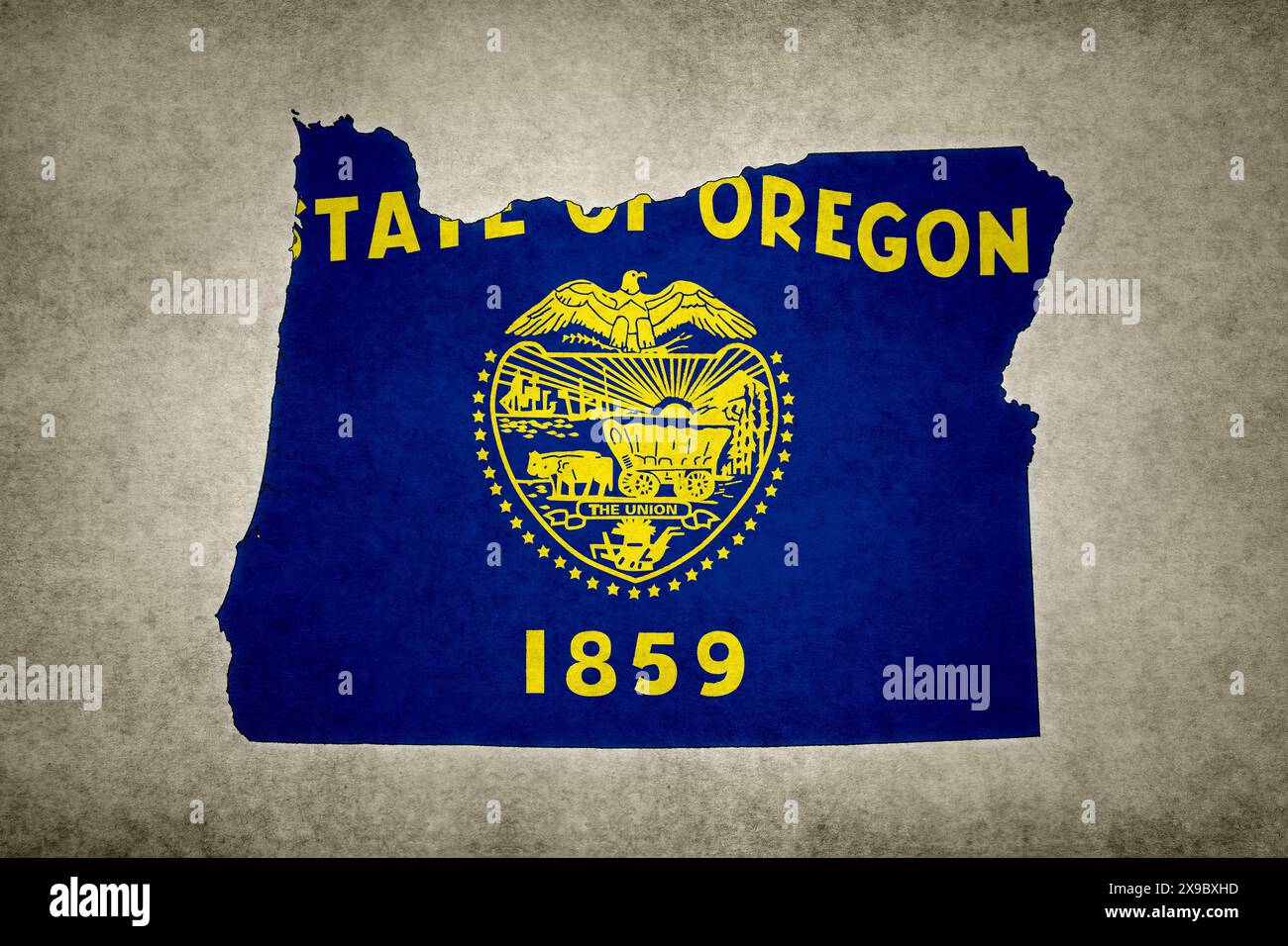 Grunge map of the state of Oregon (USA) with its flag printed within ...