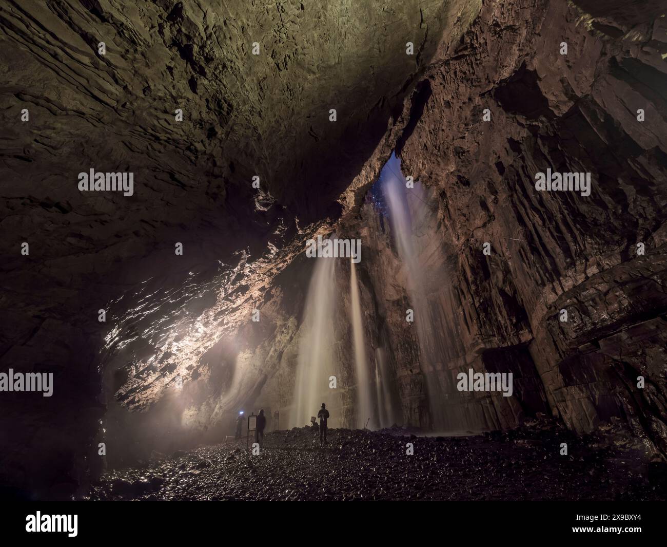 The image is of Gaping Gill main chamber in the Yorkshire Dales located ...