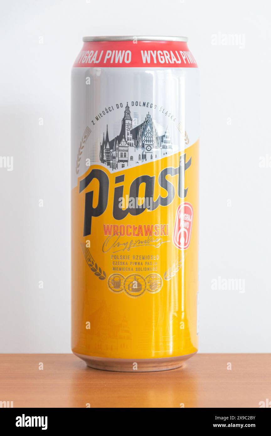 Pruszcz Gdanski, Poland - February 3, 2024: Piast Wroclawski beer Stock ... Pruszcz Gdanski, Poland - February 3, 2024: Piast Wroclawski beer Stock ...