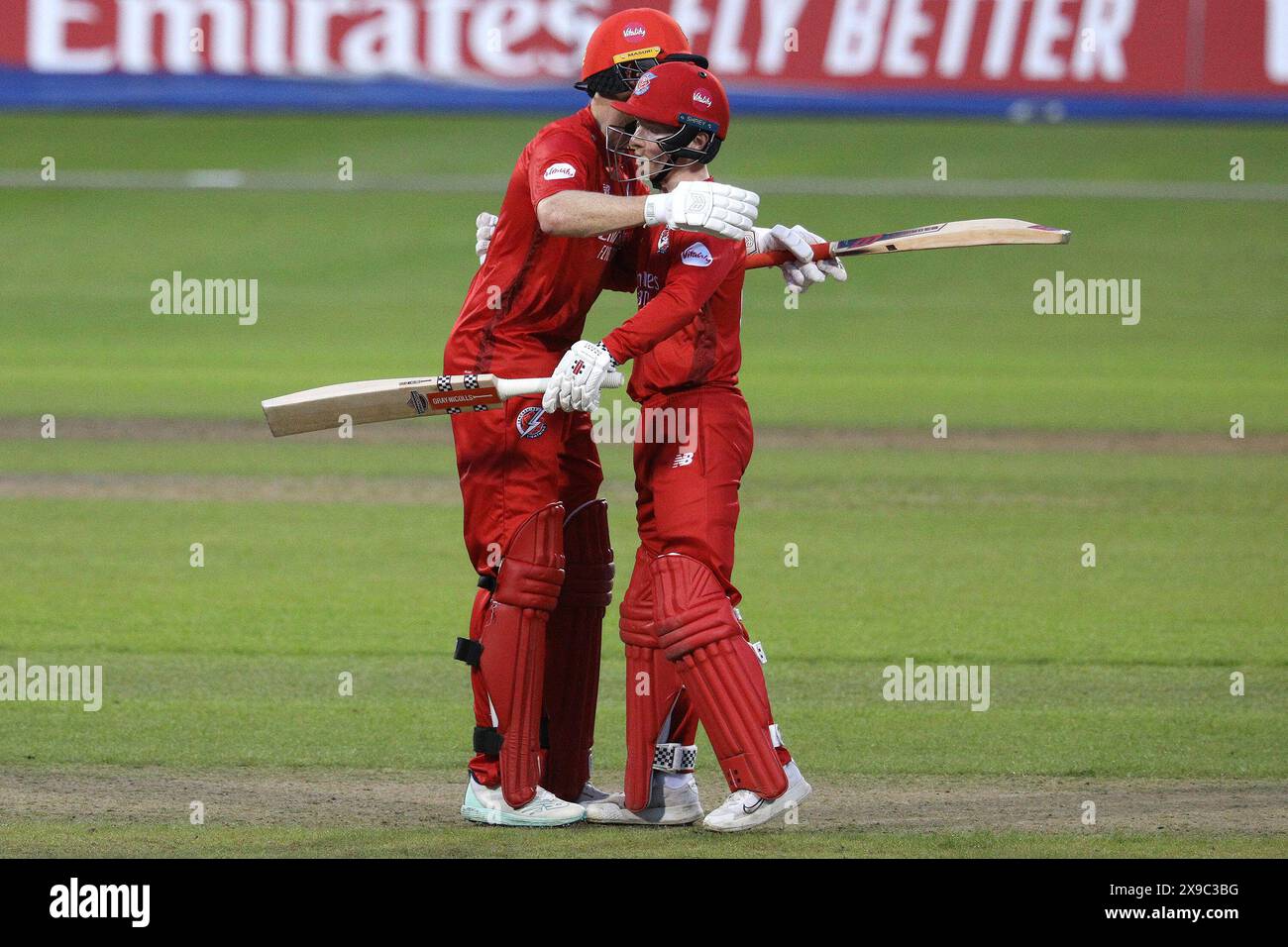 Luke Wells of Lancashire Lightning and George Bell of Lancashire ...