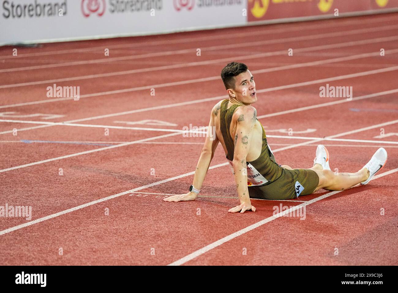 Oslo 20240530. Norwegian Jakob Ingebrigtsen after winning the 1500 ...