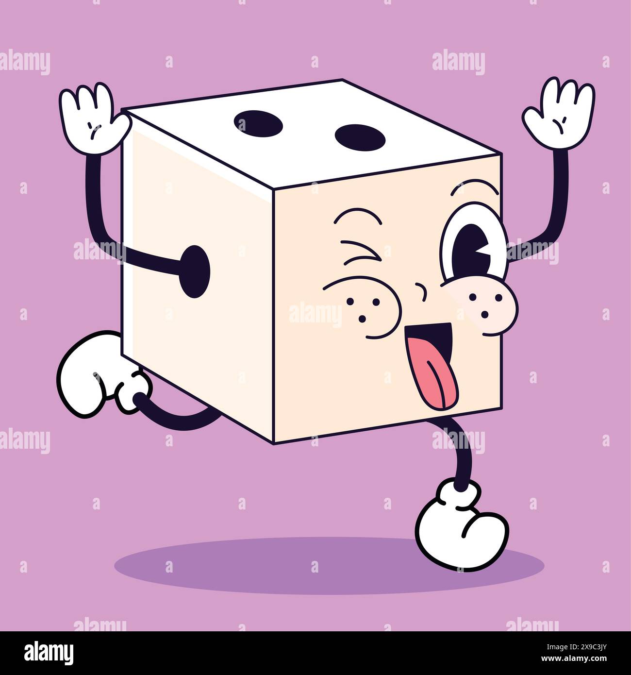 Pixel art of a dice with arms, legs, and tongue out Vector illustration ...