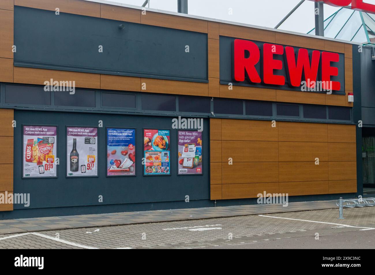 Merseburg, Germany - February 11, 2024: REWE supermarket in Germany ...
