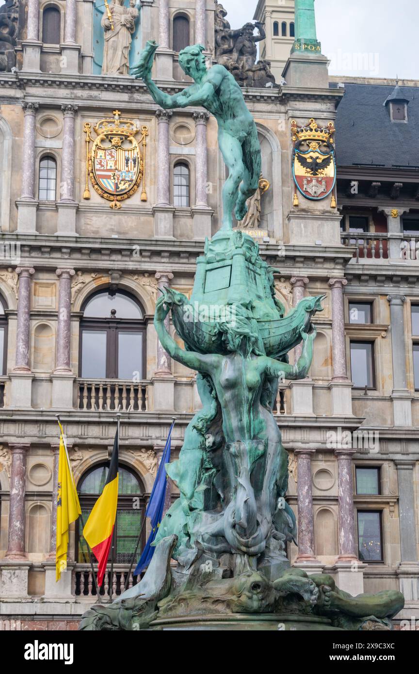 Antwerp, Belgium - February 24, 2024: Sculpture at Brabo Fountain Stock Photo - Alamy