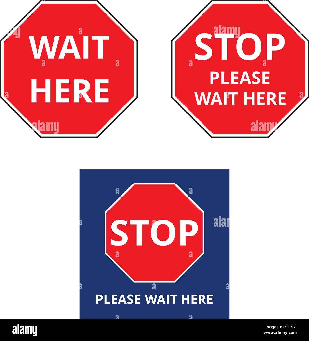 Red and blue wait here signs on a white background Stock Vector Image ...