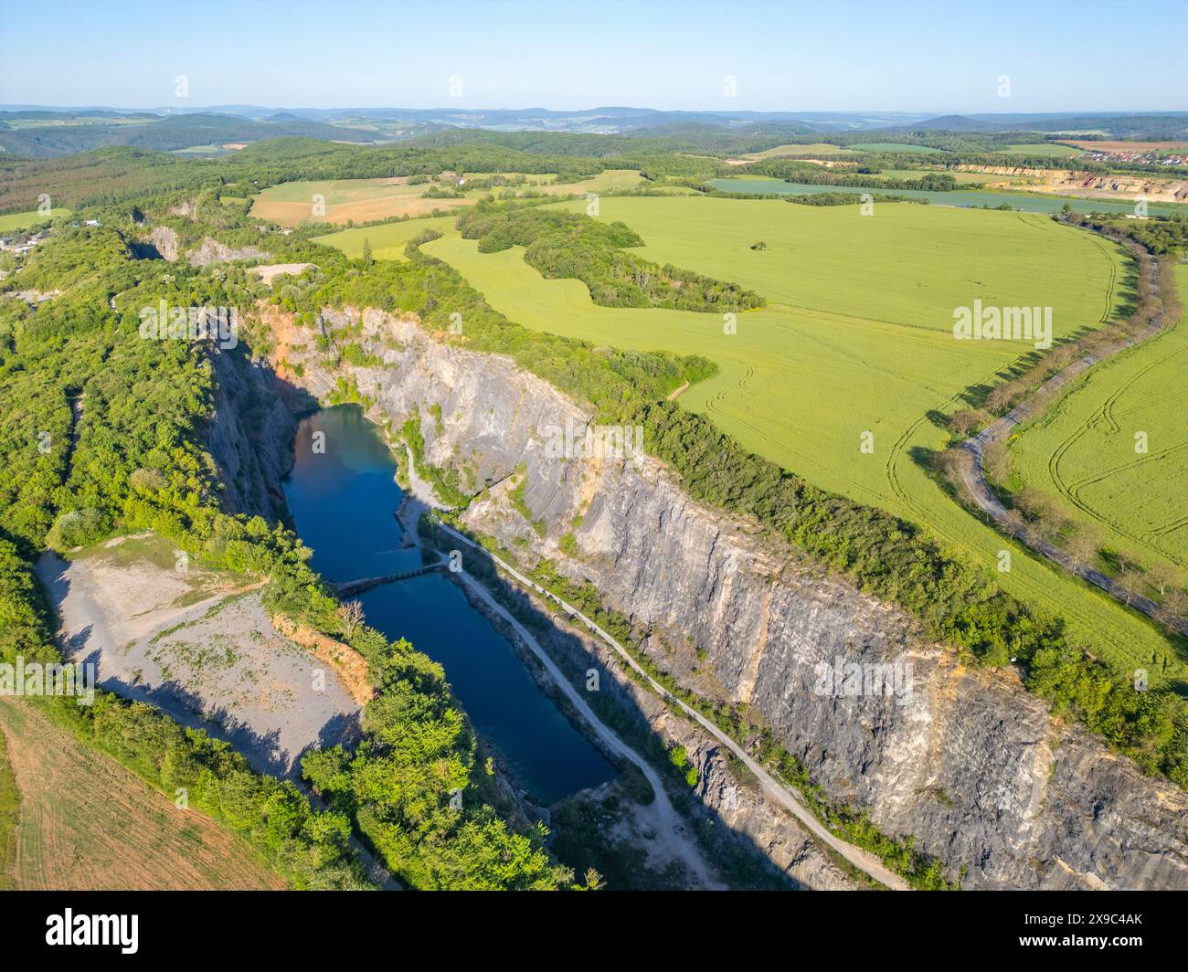 Aerial view of the abandoned limestone quarry Velka Amerika in Czechia ...