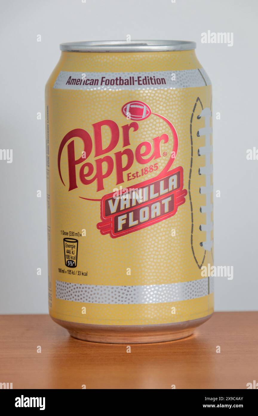 Pruszcz Gdanski, Poland - March 1, 2024: Dr Pepper Vanilla float. Can of American football ...