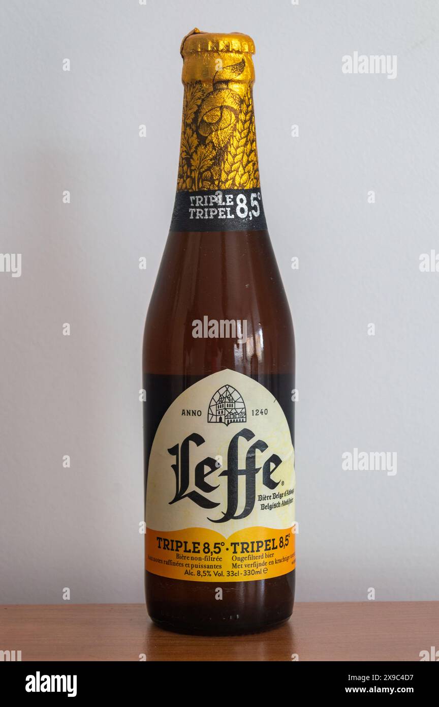 Pruszcz Gdanski, Poland - March 2, 2024: Bottle of Leffe Triple belgian ...