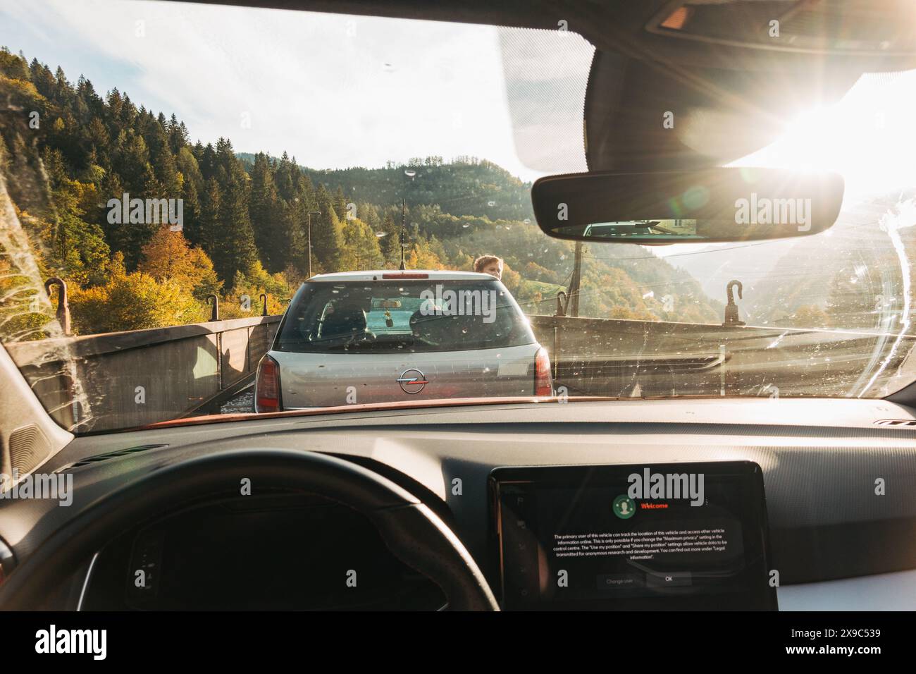 the view from inside a car traveling on mororail through the ...