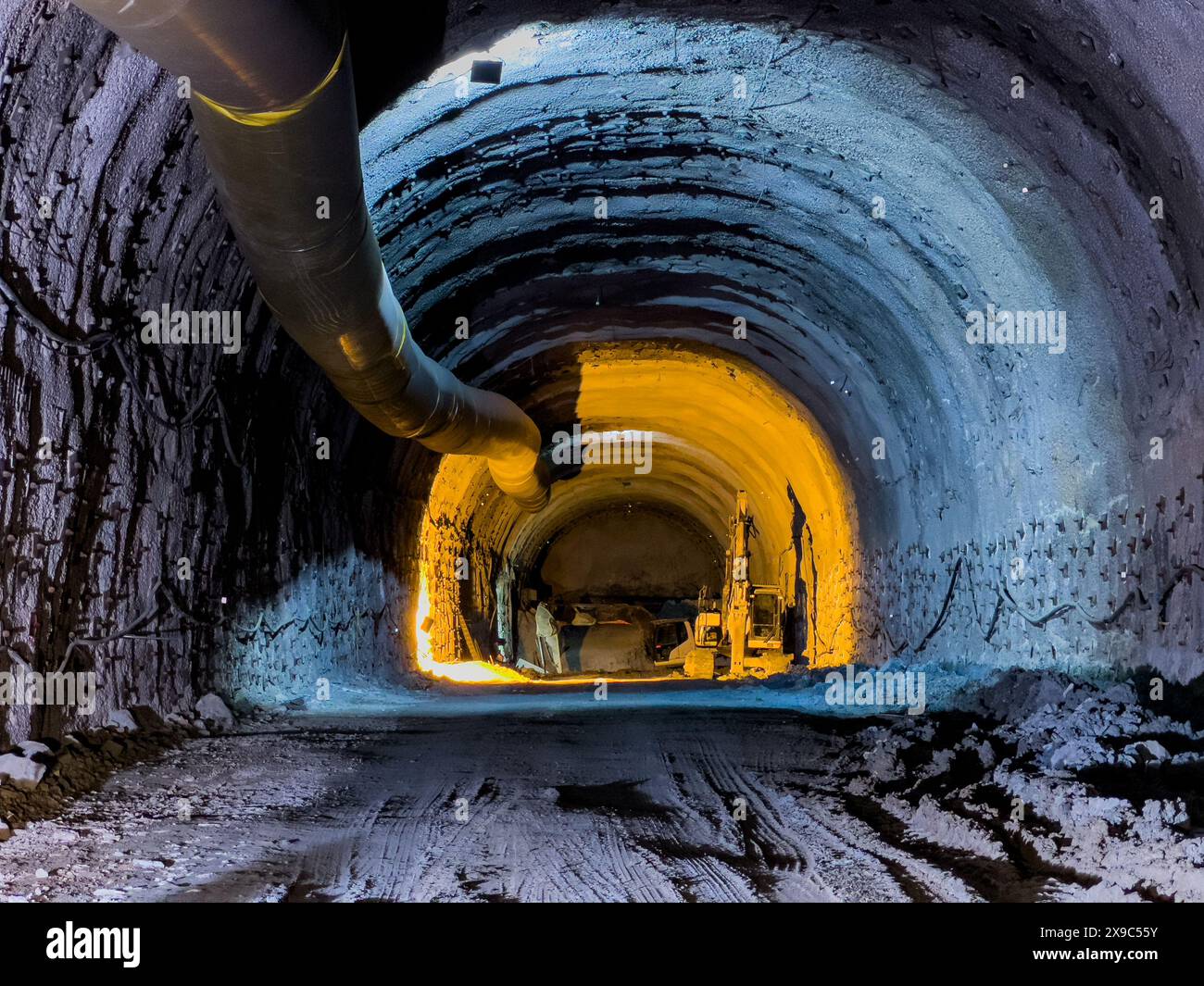 Construction site of tunnel through mountains of expressway project in ...