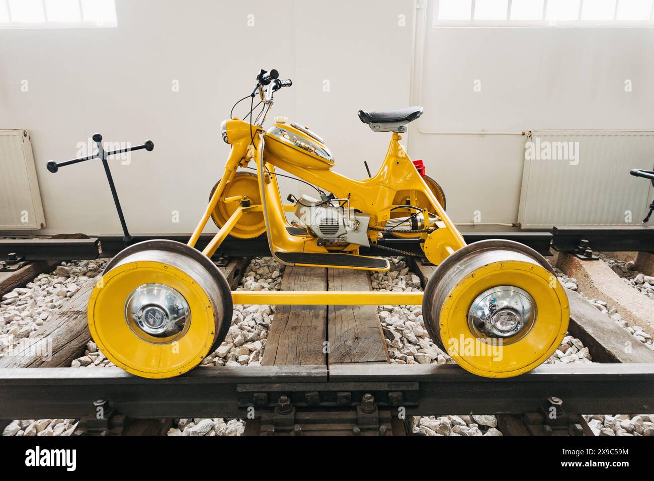 a vintage rail inspection scooter, a powered quad bike designed for traveling short distances ...