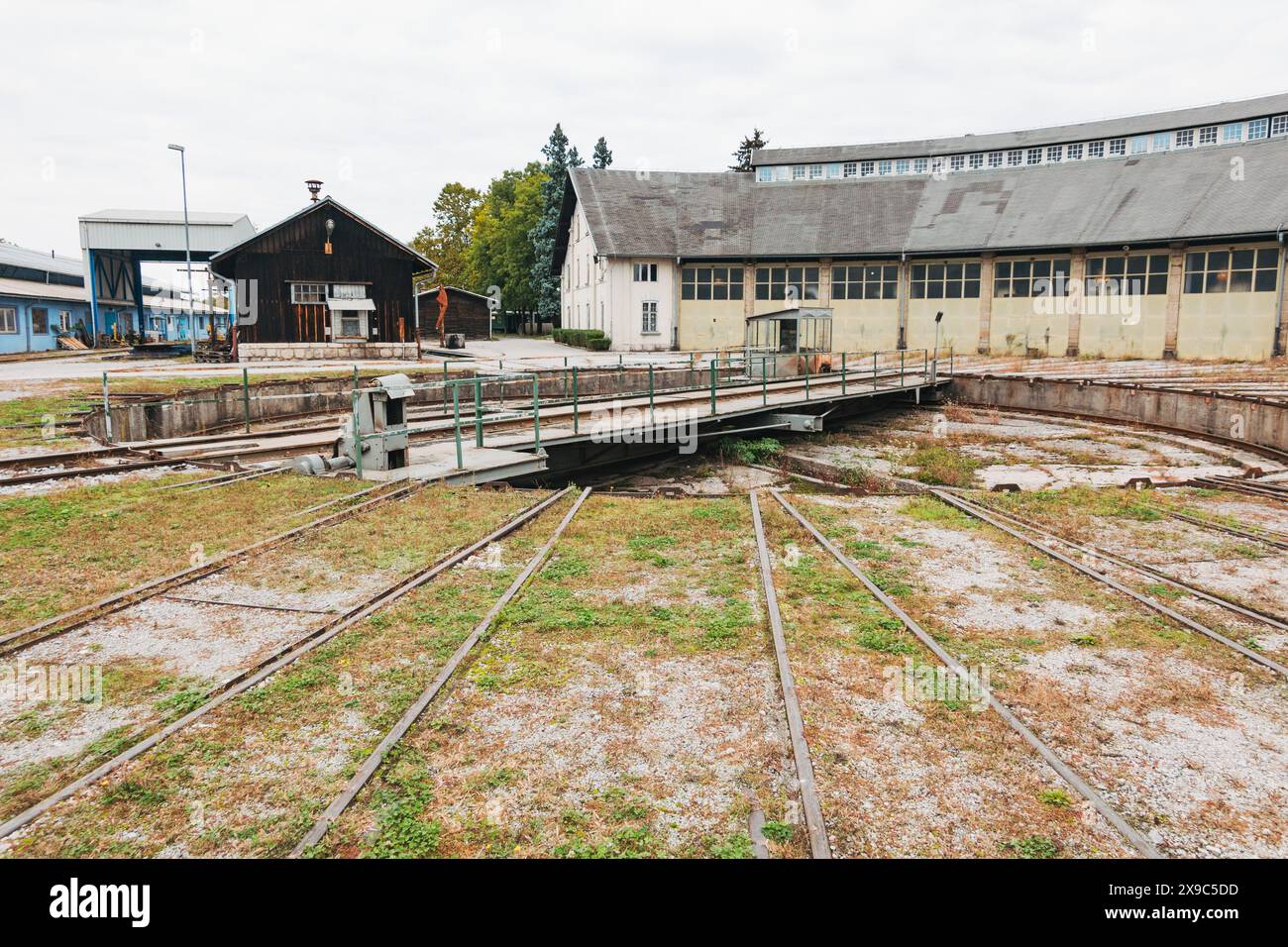 a railway turntable in the rail yard at the Slovenian Railways Museum ...