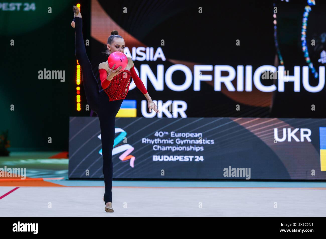 Taisiia Onofriichuk (UKR) in action during the 40th European Rhythmic ...
