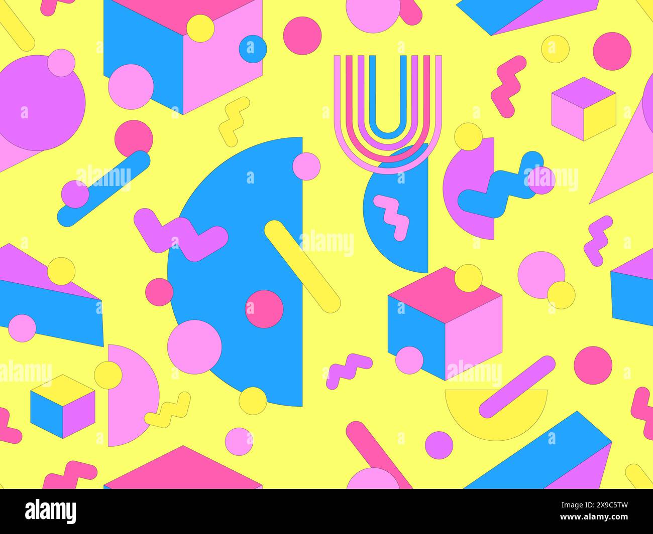 Memphis geometric seamless pattern with 3D shapes in 80s and 90s style ...