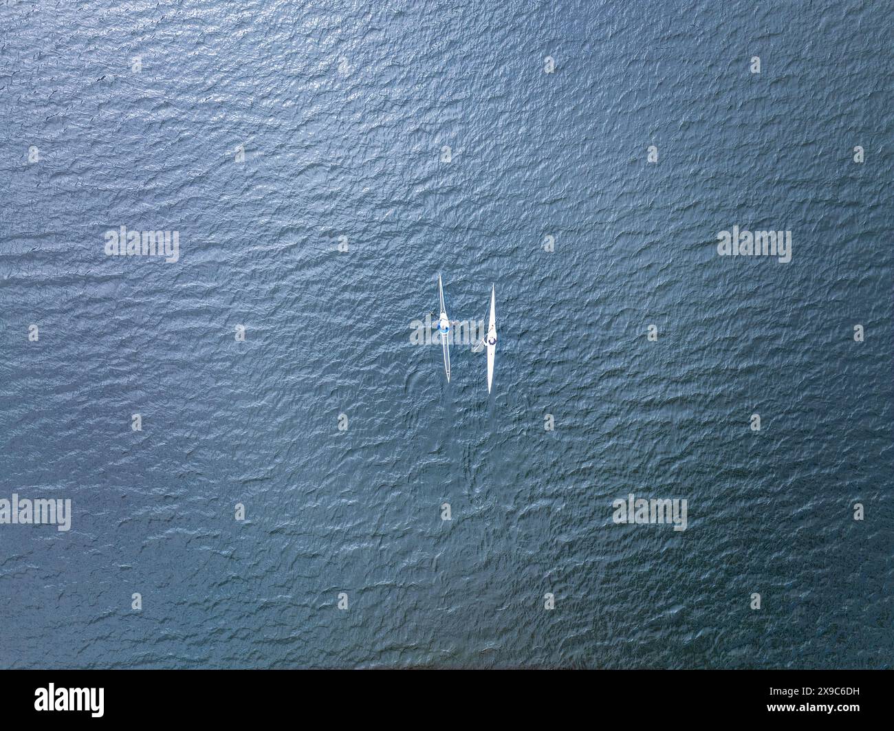 Kayaking top view. Group of kayaks rowing. Kayaks float on the river ...