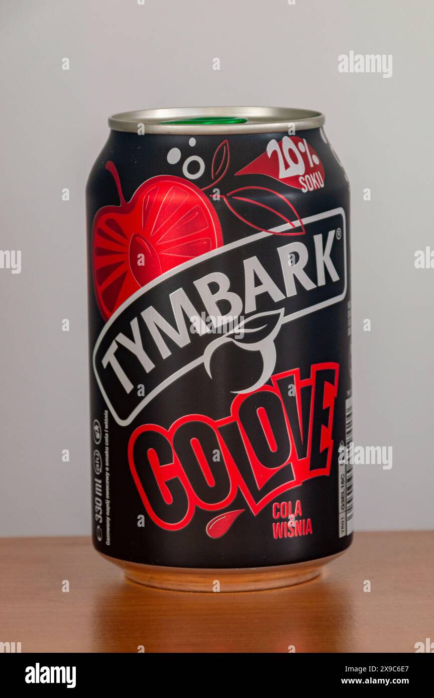 Pruszcz Gdanski, Poland - April 1, 2024: Can of Tymbark Colove cherry ...