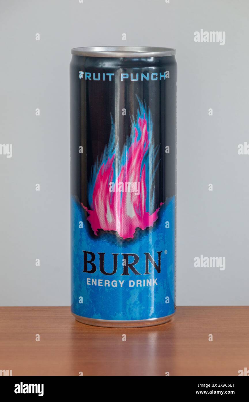 Pruszcz Gdanski, Poland - April 1, 2024: Can of Burn energy drink fruit punch Stock Photo - Alamy
