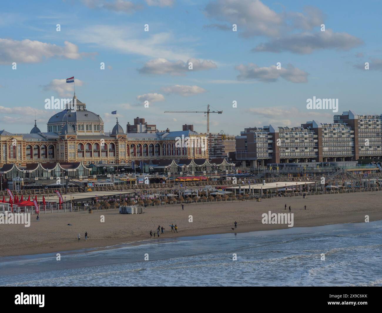 A view of a large city with historic and modern buildings on the beach ...