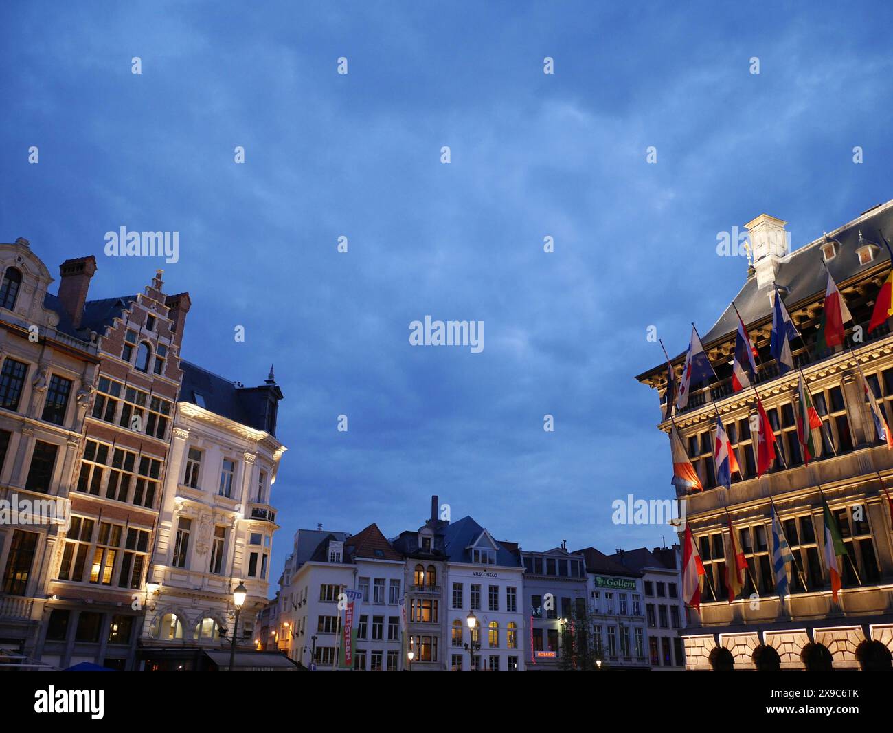 Evening sky over an old city centre with historic buildings and ...