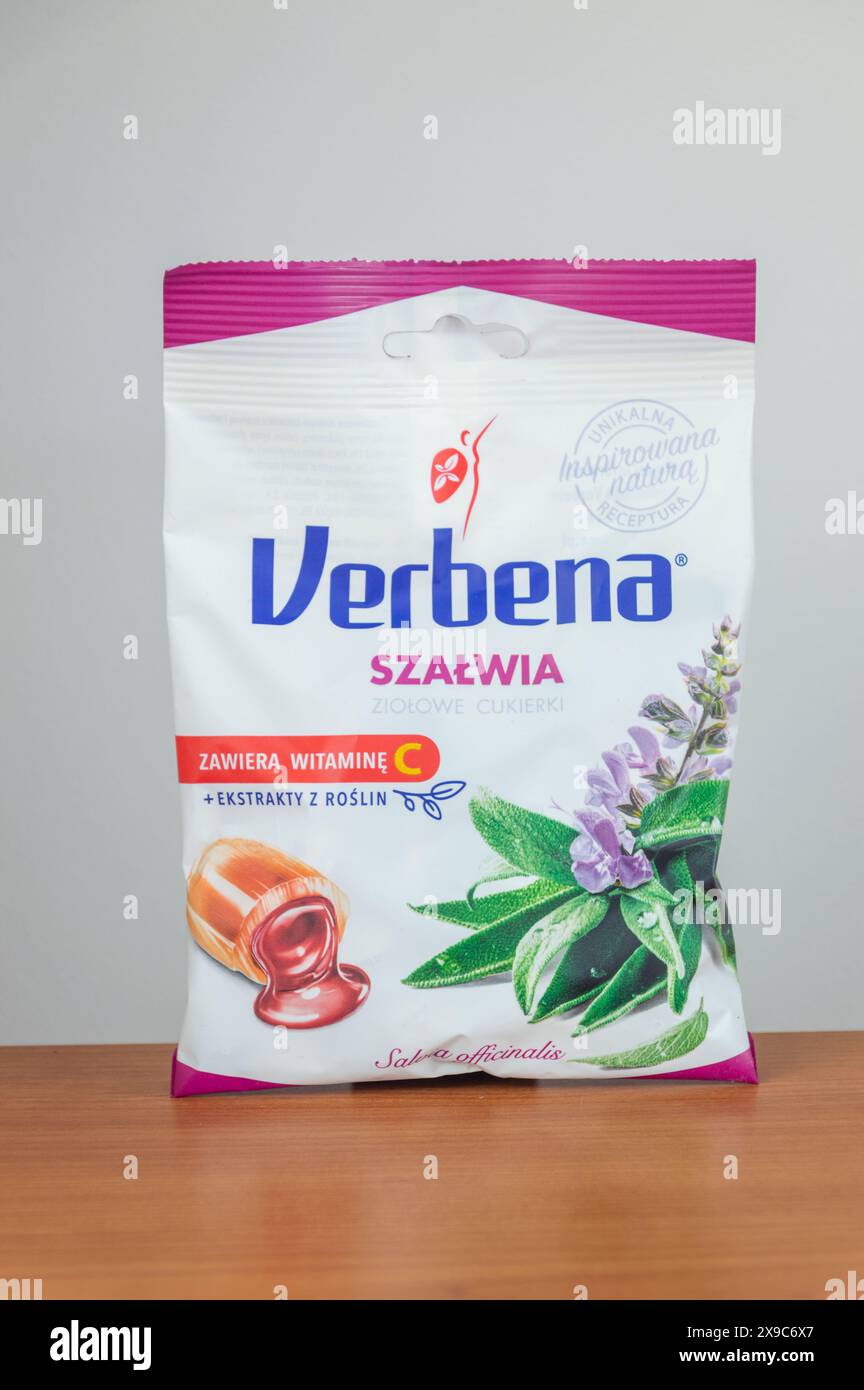 Pruszcz Gdanski, Poland - April 1, 2024: Verbena sage, herbal candy ...
