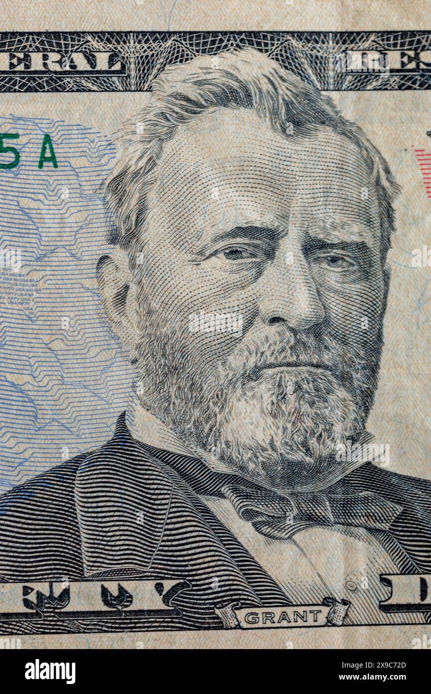 Portrait of Ulysses S. Grant (Hiram Ulysses Grant) on 50 US dollars ...