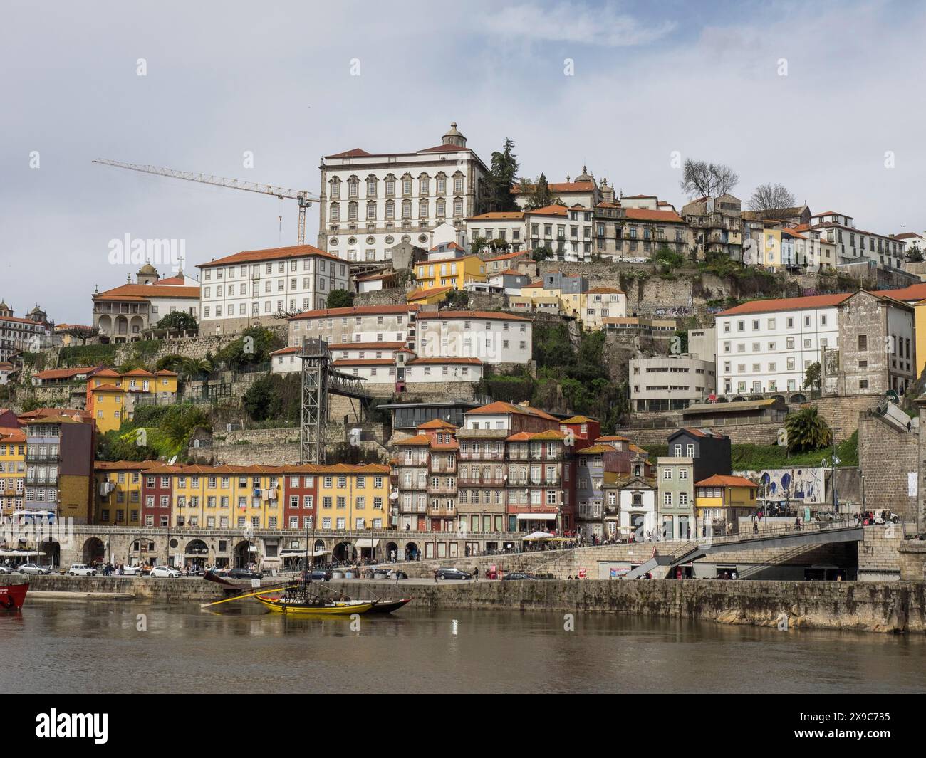 View of the old town on a hill with many historic buildings near the ...