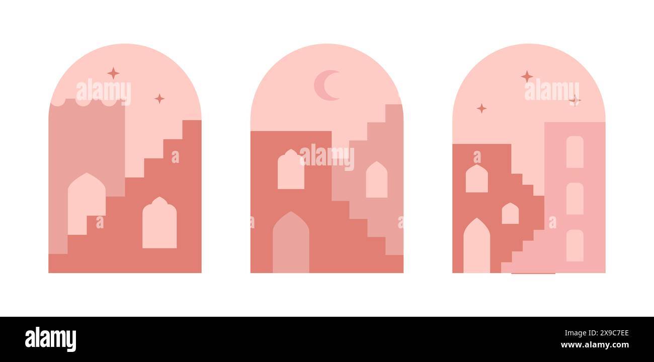 Abstract modern oriental city, stairs. Minimalist moroccan, eastern ...