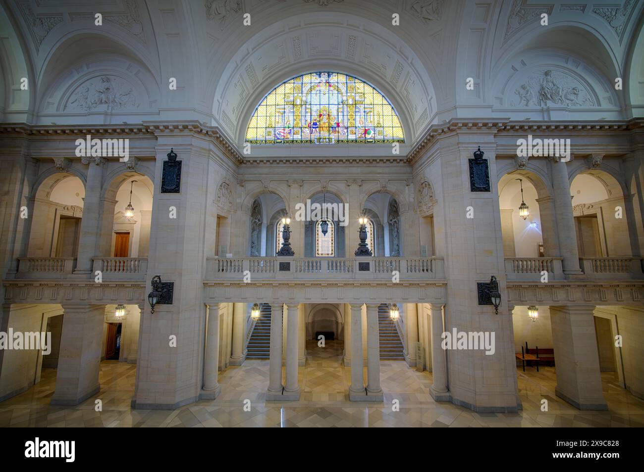 Interior view, main staircase to the gallery, gallery, with group of ...