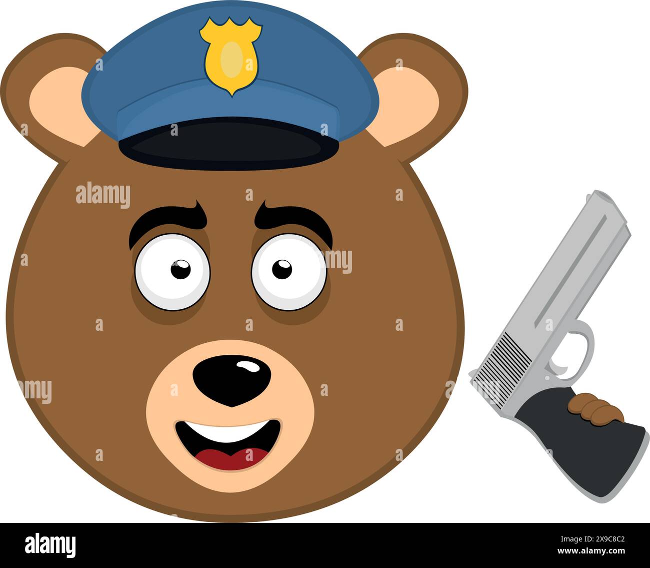 vector illustration face brown bear grizzly cartoon, with a police hat ...