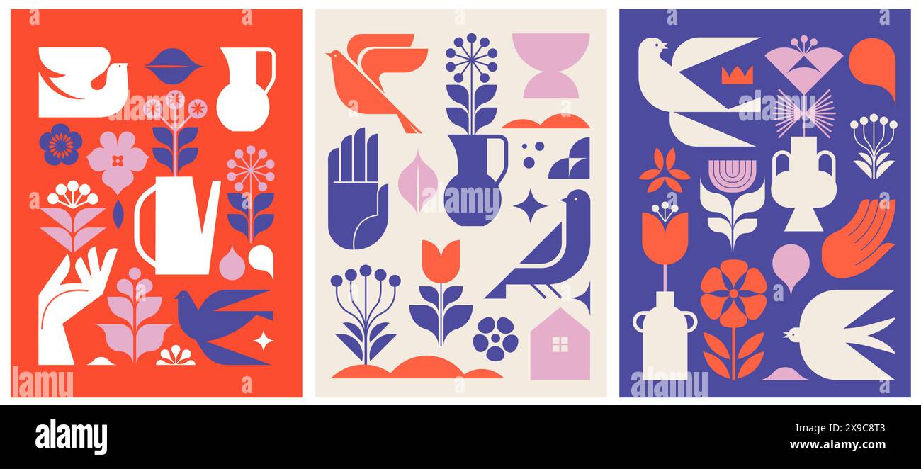 Red and blue modern symbolist design. minimalist illustrations in ...