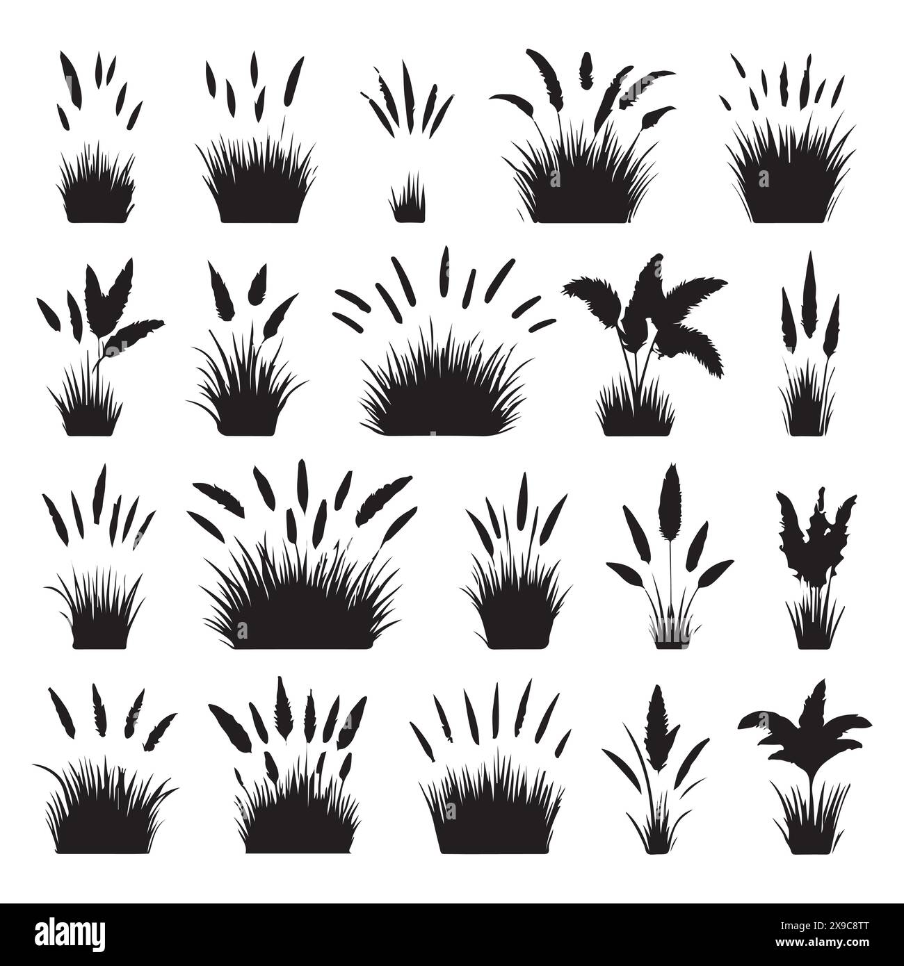 Silhouette set of grass. Vector isolated illustration Stock Vector ...