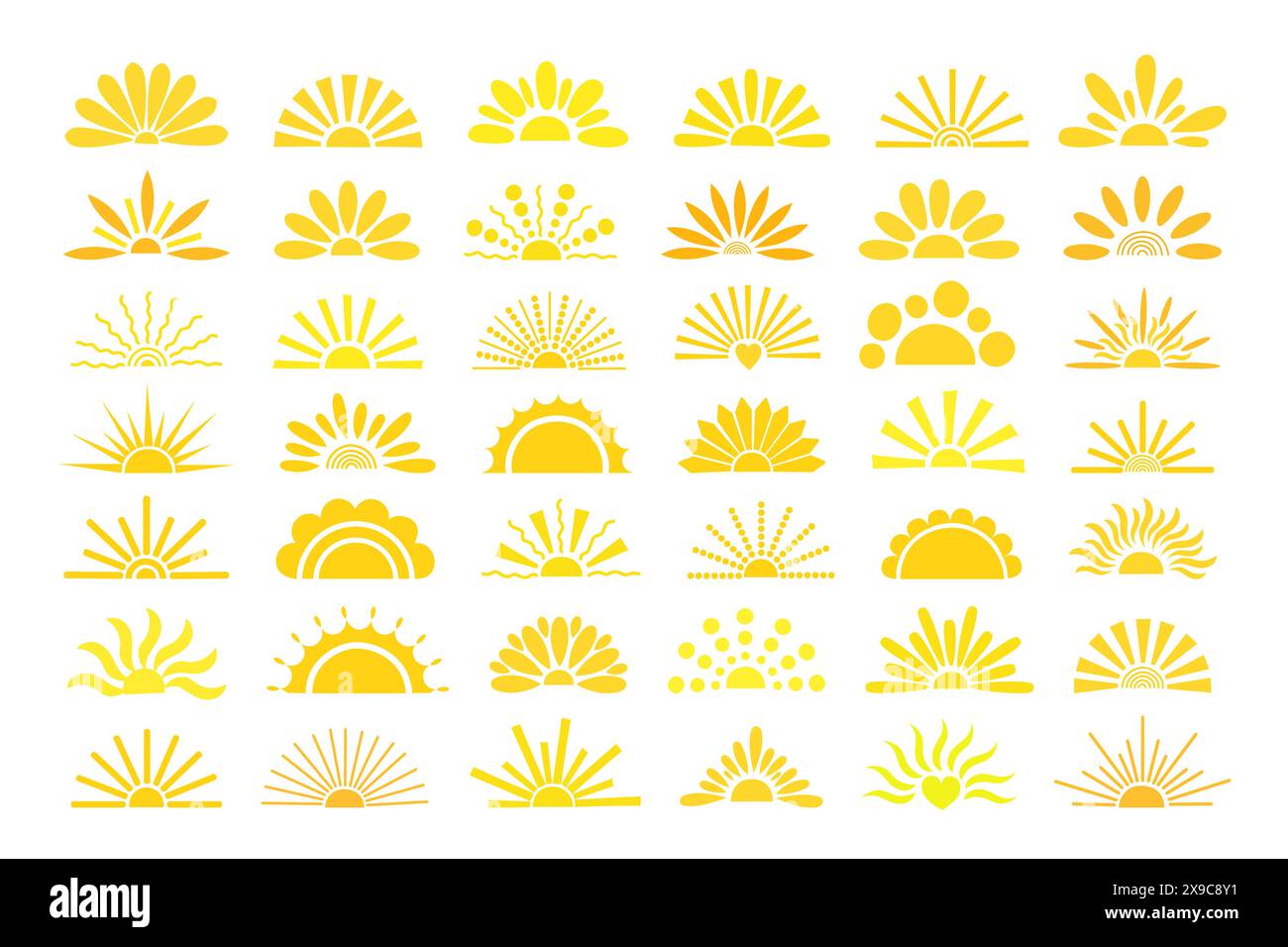 Simple yellow half sun hand drawn vector flat illustration with half ...