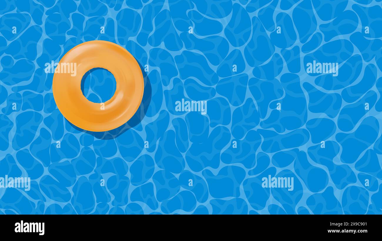 Yellow swimming ring in the empty clear pool. Fresh clear water. Summer ...