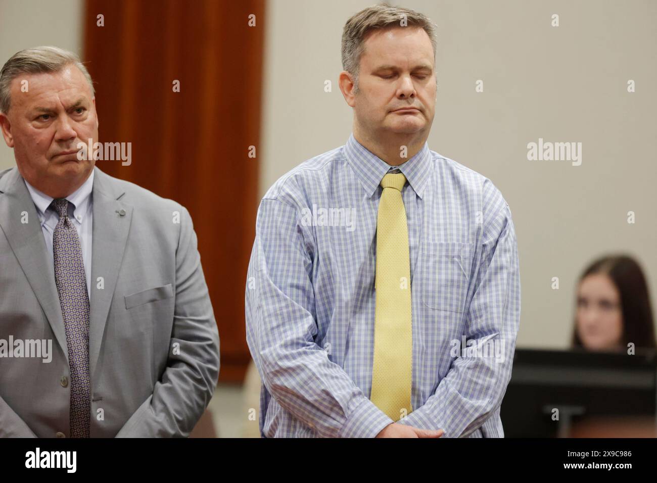 Chad Daybell, right, stands with defense lawyer John Prior after the ...