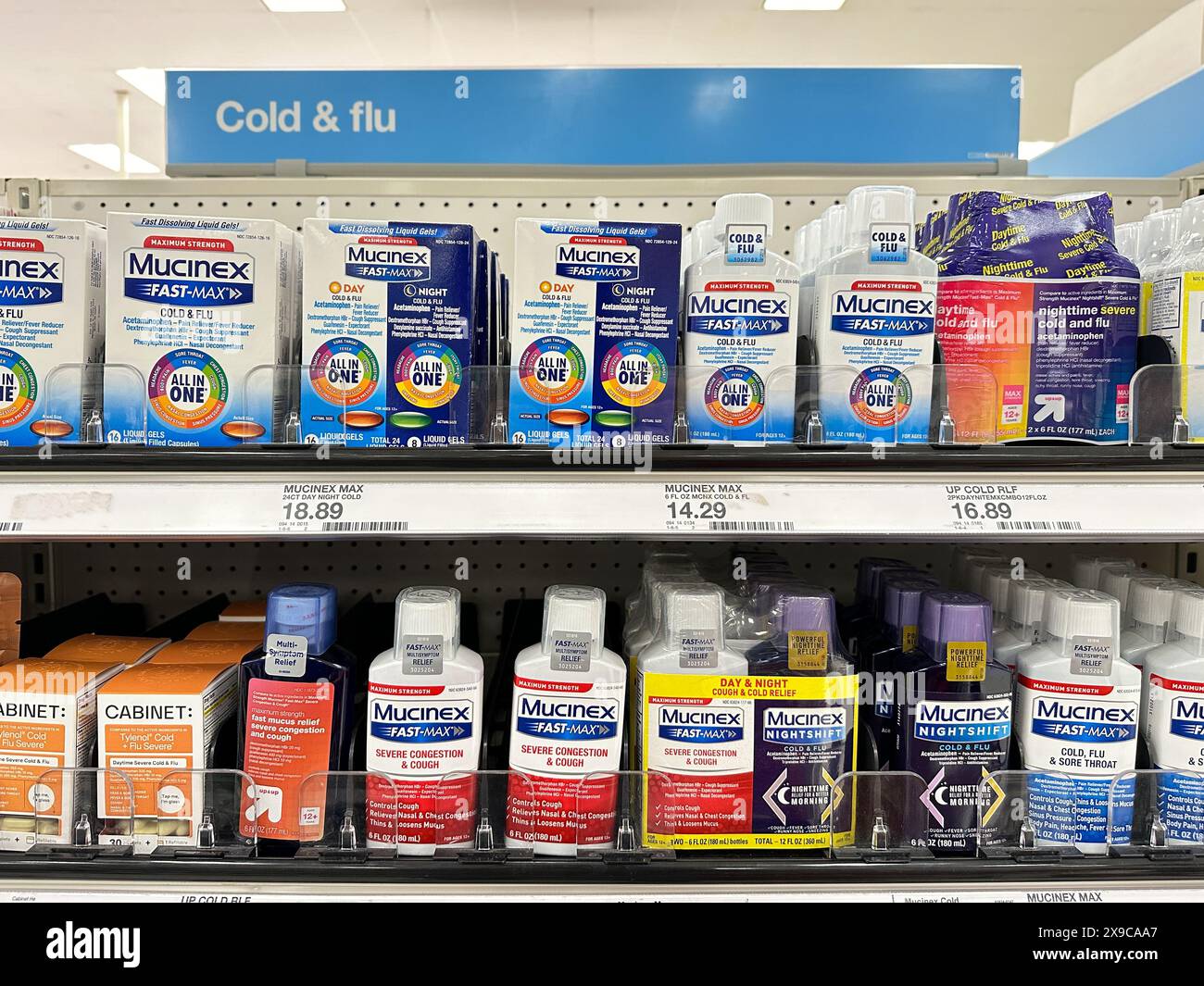 Mucinex cold, flu and cough medicine packages in a Target store ...