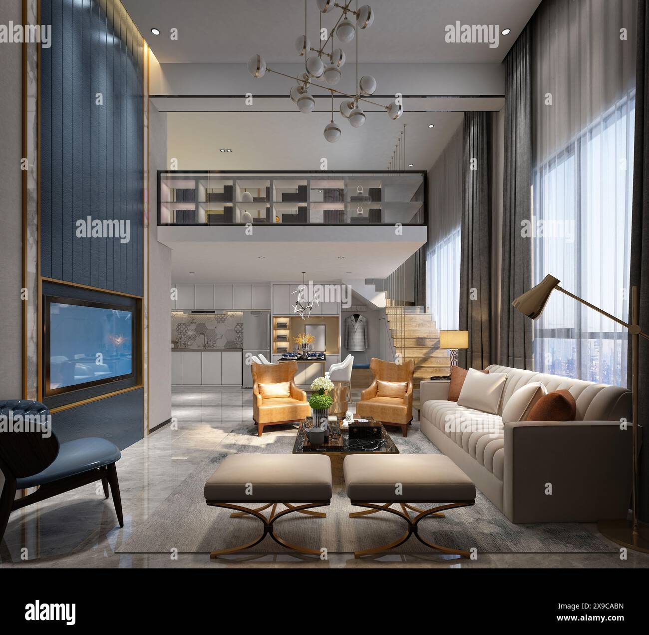 3d render of modern loft apartment Stock Photo - Alamy